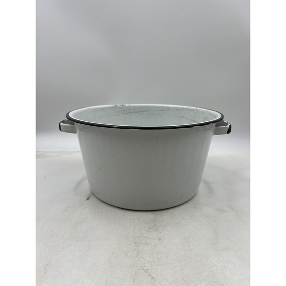 Kitchen | Vintage Enamelware Stock Pot Black Trim Handles 12in Diameter ...